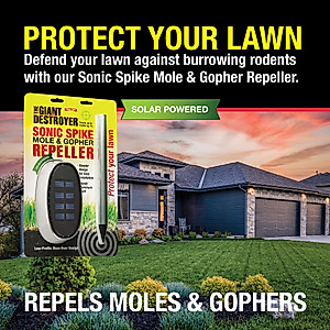 The Giant Destroyer Sonic Spike Mole & Gopher Repeller - Solar Powered Ultrasonic Animal Repellent Spikes - Repels Rodents from Lawn, Garden, & Home (1 Pack)