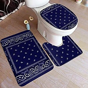 CoolSomeJies Navy Blue Bathroom Mat Sets 3 Piece/Set Rugs Memory Foam Mat Set Matches Anti-Skid Toilet Seat Cover Bath Mat Lid Cover