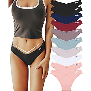FINETOO 10 Pack Womens Cotton Underwear Sexy Stretch Bikini Panties Low Rise Hipster Ladies Soft V-Waist Cheeky(L)