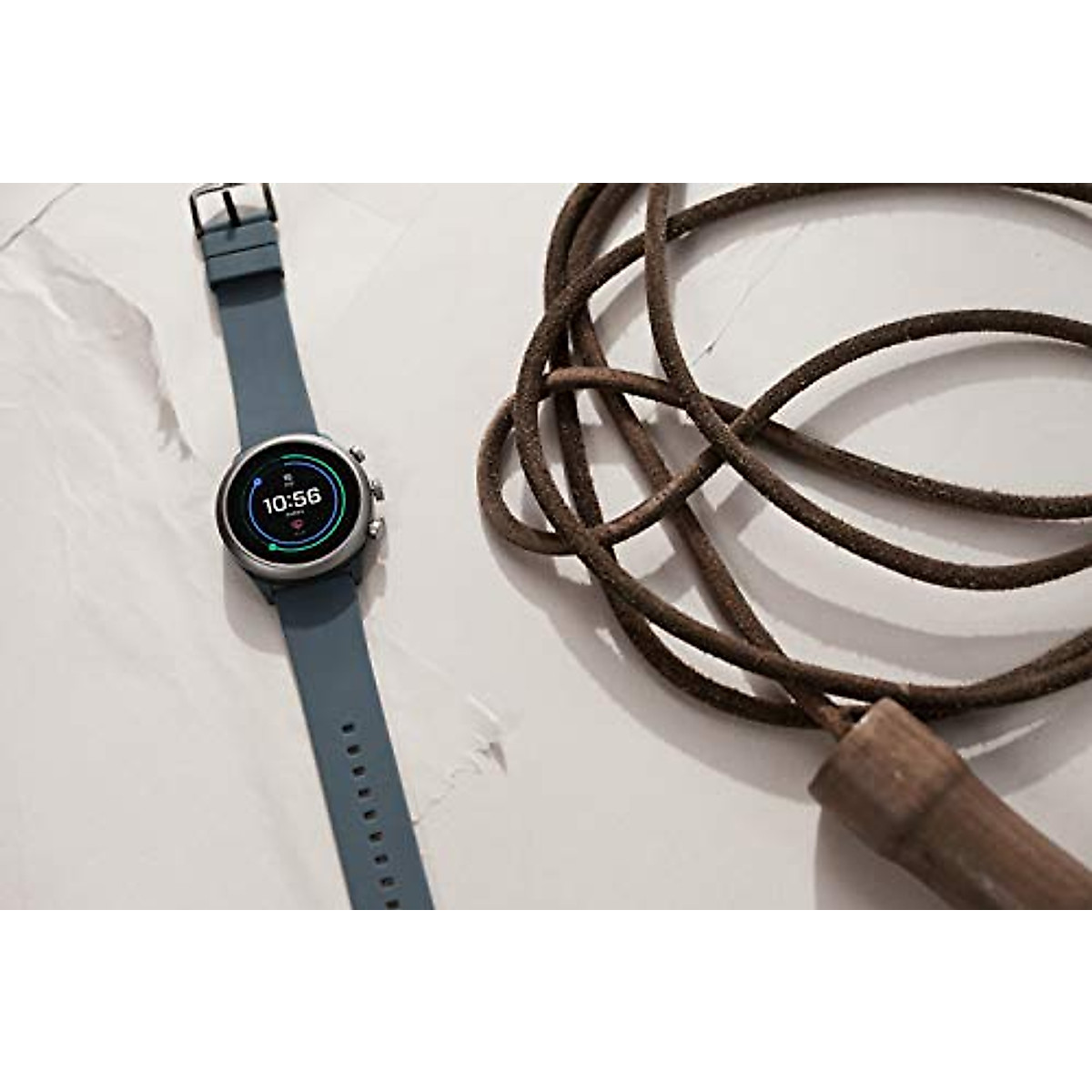 Fossil Men's Gen 4 Sport Heart Rate Metal and Silicone Touchscreen Smartwatch, Color: Grey, Blue (FTW4021)