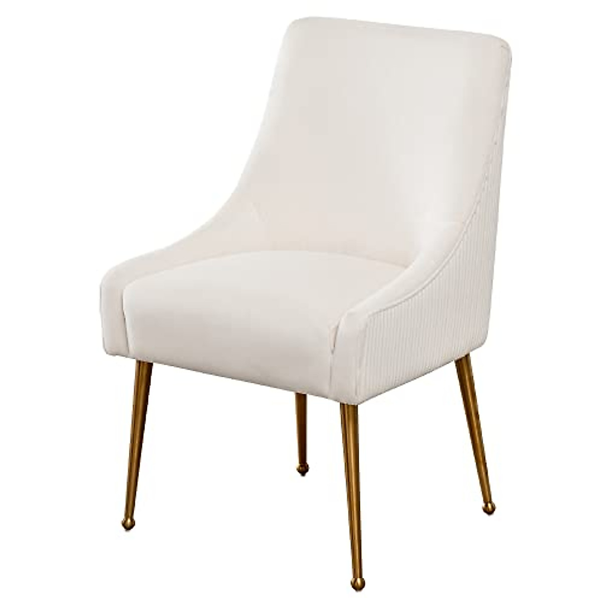 KINWELL Upholstered Dining Chairs, Modern Accent Side Chair with Pleated Back and Pull Handle, Velvet Armchair Desk Chair with Gold Metal Legs for Living Room, Home Office,Vanity(Beige)