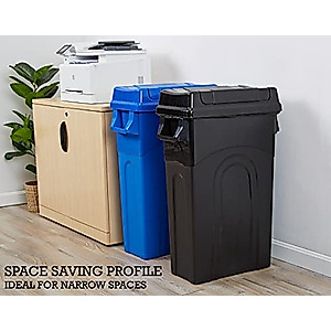 United Solutions Highboy Waste Container with Swing Lid, 23 Gallon, Space Saving Slim Profile and Easy Bag Removal, Handles for Easy Carrying, Indoor/Outdoor Use, Black, 1-Pack, (TI0082)