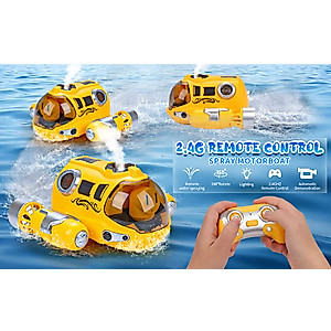 Chifafortoo Remote Control Boat Pool Toys for Kids 6+, 2.4ghz Fast Mini RC Boat with Spray Gasboat and Led Lights Water Toy for Swimming Pool & Lakes, 2 Rechargeable Batteries