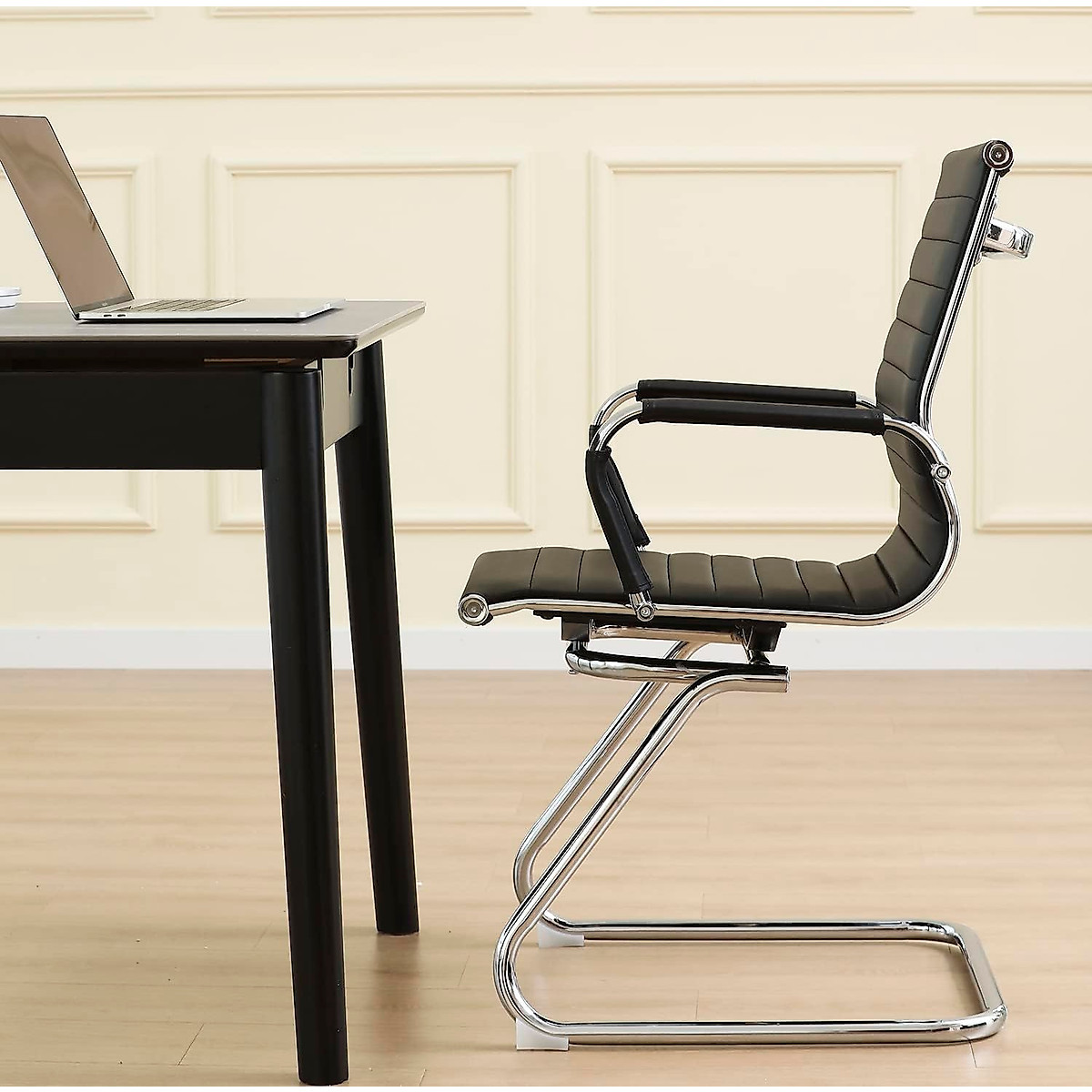 KLASIKA Office Guest Chair Leather Reception Without Wheels with Sled Base for Desk Conference Area Waiting Room Set of 1