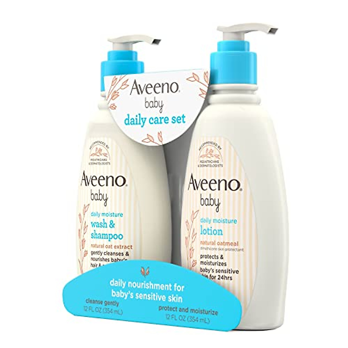 Aveeno Baby Daily Care Gift Set with Natural Oat Extract & Oatmeal, Contains Daily Moisturizing Body Lotion & Gentle 2-in-1 Baby Bath Wash & Shampoo, Hypoallergenic & Paraben-Free, 2 Items