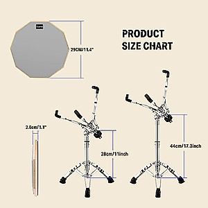 Donner Snare Drum Stand Set with Drum Practice Pad, 12'' Double-sided Silent Drum Pad set, Drumsticks, Backpack Adjustable Stand Fits 10''-14'' Dia Drums