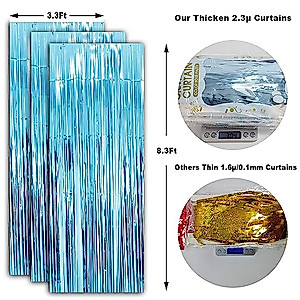3 Pack 3.3x8.2 Feet Light Blue Fringe Curtains Party Decorations,Tinsel Backdrop Curtains Birthday Decorations, Baby Shower, Disco Party, Wedding, Graduation