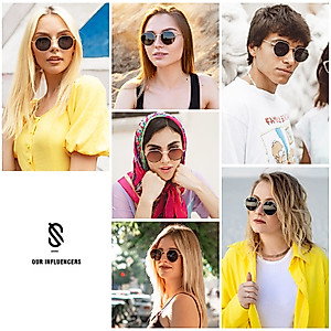 SOJOS Round Polygon Polarized Sunglasses for Women Men Retro Classic Vintage Shades SJ1157 Black Lens