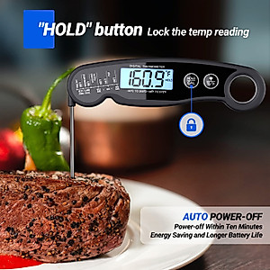 MANVINS Digital Meat Thermometer, Waterproof Instant Read Food Thermometer for Cooking and Grilling, Kitchen Gadgets with Backlight & Calibration for Candy, BBQ Grill, Liquids, Beef, Turkey