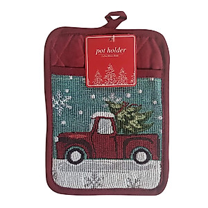 Seasonal Holiday Kitchen Linen Set Placemats Napkins Pot Holder Oven Mit (4 Retro Pickup Truck Towels w Pot Holder & Oven Mitt)