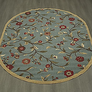 Ottomanson Ottohome Collection Non-Slip Rubberback Floral Leaves Design 5x7 Indoor Oval Area Rug, 5' x 6'6" Oval, Seafoam Green