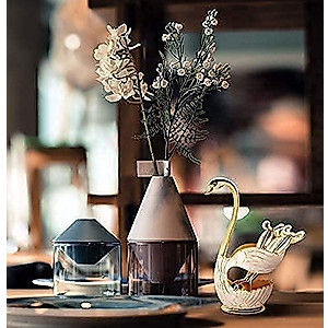 Flylin Coffee Spoon Holder Coffee Dessert Spoon Set Metal Swan Base Holder Spoon Organizer with 6pcs Ice Cream Spoons Teaspoons Coffee Dessert Flatware (Gold)