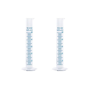 2 Pcs Plastic Measuring Graduated Cylinders Transparent Graduated Cylinder Beaker Lab Test Tube Liquid Measuring Tool with 2 Sided Marking 50 ml