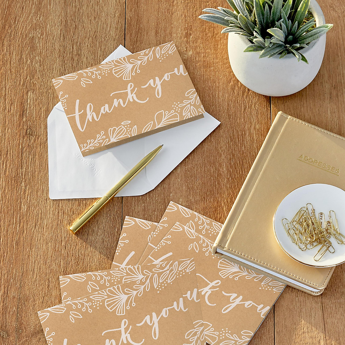 Hallmark Bulk Kraft Thank You Notes (100 Blank Cards with Envelopes) for Weddings, Engagement Parties, Bridal Showers