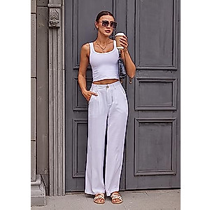 heipeiwa Women's Linen Summer Casual High Waist Wide Leg Dressy Pants Flowy Trousers