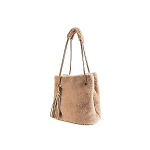 Ulisty Women Winter Faux Fur Shoulder Bag Plush Handbag Fluffy Bucket Bag Tassel Crossbody Bag khaki