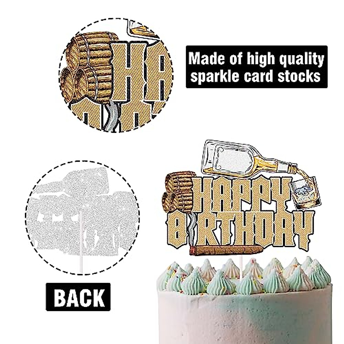 Whisky Happy Birthday Cake Topper Men Women Aged to Perfection Theme Party Cake Decoration 30th 40th 50th Birthday Party Supplies