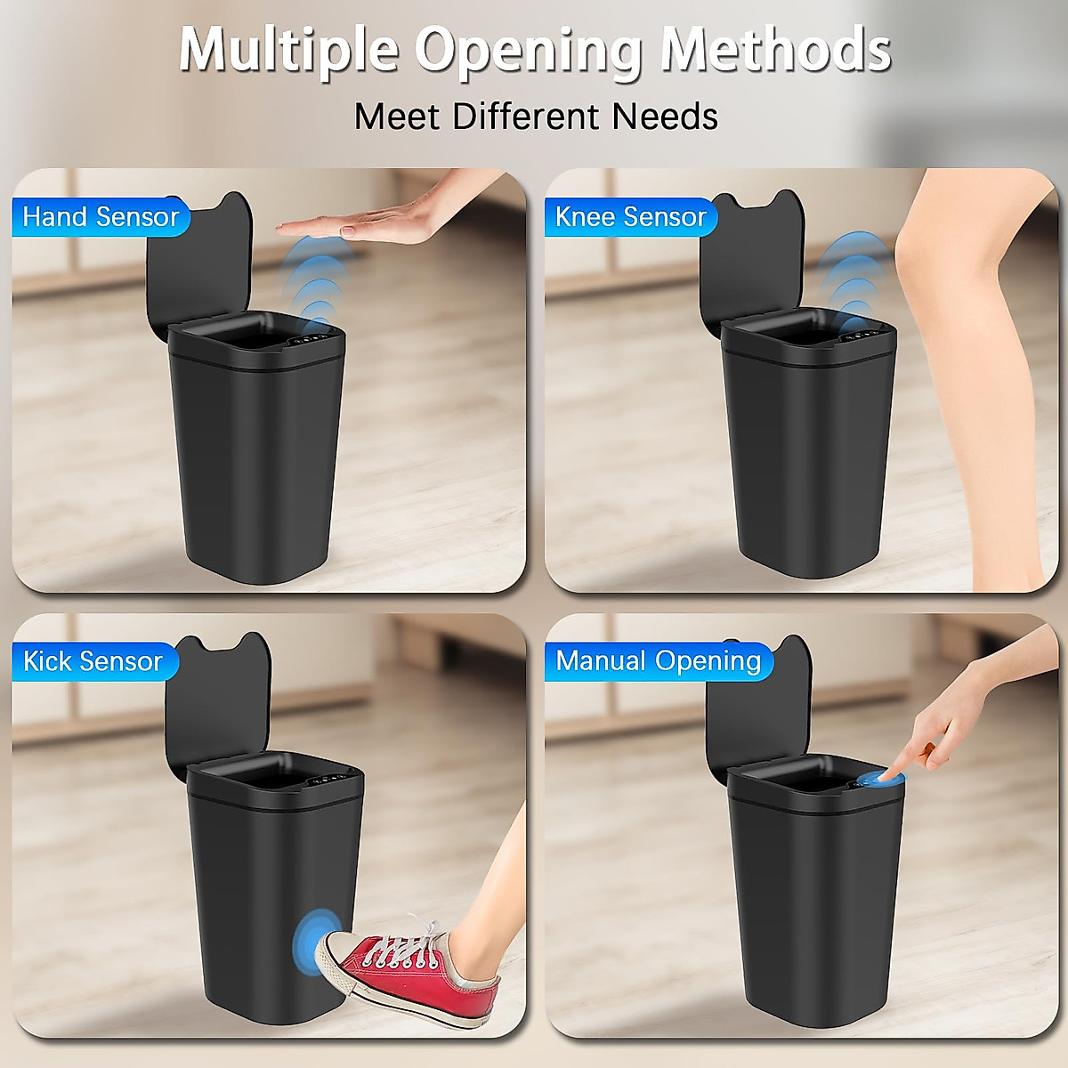 2 Pack Automatic Small Bathroom Trash Can with Lid - 3 Gallon Touchless Electric Garbage Can, Motion Sensor Smart Trash Bin, Slim Dog Proof Trashcan, Waterproof Wastebasket for Bedroom Office (Black)