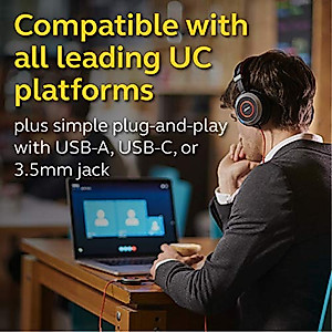 Jabra Evolve 80 UC Wired Headset Professional Telephone Headphones with Unrivalled Noise Cancellation for Calls and Music, Features World-Class Speakers and All Day Comfort