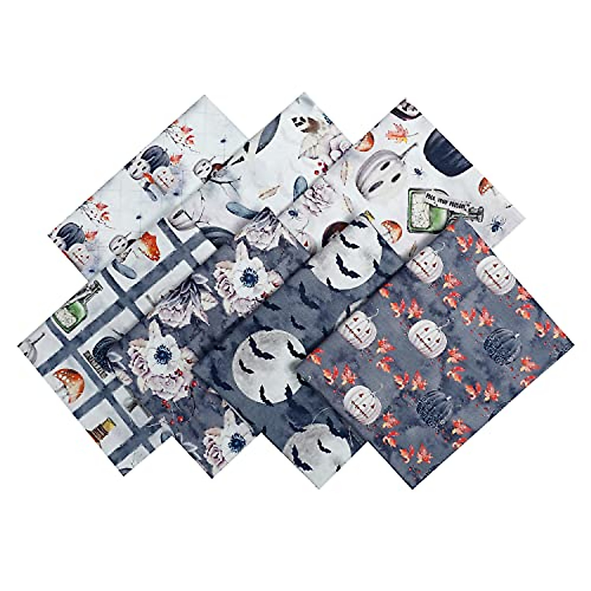 CEYOU Zyoug 7pcs 18 x 22 inches (45 x 55 cm) 100Percent Cotton Fabric, Precut Fat Quarter Fabric Bundles with Multi-Color and Different Pattern for Quilting Patchwork, DIY Craft (Halloween Pattern )