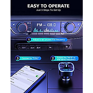 RIWUSI Bluetooth FM Transmitter for Car, [Upgraded Type-C] PD 30W Quick Charging Bluetooth Car Adapter with Hands-Free Calling, Wireless FM Radio Receiver Music Player/Car Kit Support SD Card & USB