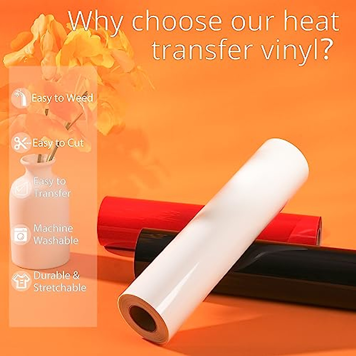 YRYM HT Heat Transfer Vinyl Roll - 12" x 45ft Black HTV Vinyl Roll for T-Shirts, Iron on Vinyl for All Cutter Machines - Easy to Cut & Weed for Heat Vinyl Design (Black)