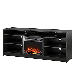 Ameriwood Home Hendrix 65" TV Stand with Electric Fireplace Insert and 6 Shelves, Black Oak