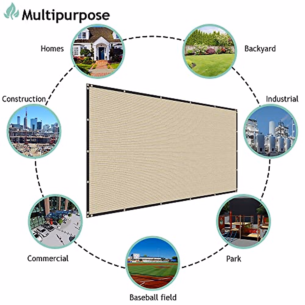 SunnyRoyal Privacy Fence Screen Heavy Duty Windscreen Net Fabric Cloth with Brass Gromments Perspective Block UV Resistant Heavy Duty Commercial Grade Beige 2'x86'