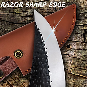 NWESTUN Chef Knife 6 Inch, Kitchen Knife for Boning, Cutting, and Chopping. Hand Forged Japanese Knife for Home, Outdoor Cooking, Camping BBQ (Yellow)