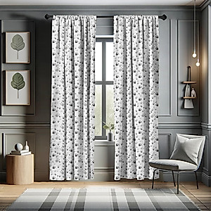 Lunarable Grey Curtains, Pattern with Random Footprints Paw Traces Pet Legs Friendly Cats and Dogs, Window Treatments 2 Panel Set for Living Room Bedroom, Pair of - 28" x 84", Charcoal Grey