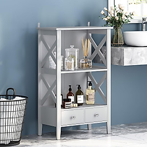 Rustic Bathroom Storage Cabinet with 2 Drawers, White