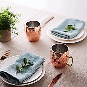 Copper Cure Moscow Mule Mugs | Large Size 19 ounces | Set of 4 Hammered Cups | Stainless Steel Lining | Pure Copper Plating | Gold Brass Handles Gift Pack