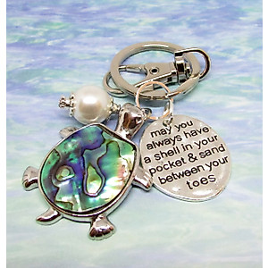 Sea Turtle Keychain - Beach Inspired Gifts - Abalone Shell Turtle Keyring - Birthday Gifts for Women
