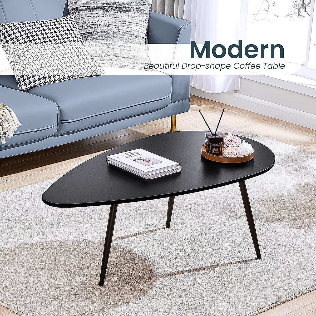 SAYGOER Black Small Coffee Table Modern Oval Coffee Tables Retro Center Table for Small Space Mid Century Coffee Table Rustic Accent Table for Living Room Home Office, Easy Assembly