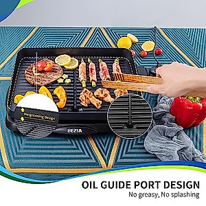 Indoor Grill Electric Korean BBQ Grill Nonstick, Removable Griddle Contact Grilling with Smart 5-Heat Temp Controller, kbbq Fast Heat Up Family Size 14 inch Tabletop Plate PFOA-Free, 1500W Black