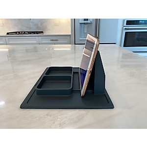 Media Mat - Silicone Food Placemat with Built-in Tablet/Phone/Media Stand for Kids, Toddler, Baby (Charcoal) Dishwasher Safe, Easy to Clean