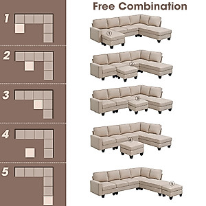 Merax Modern Convertible Sectional Sofa,U Shape Sectional Sofa for Living Room, 7 Seat L Shaped Living Room Sofa Set with Ottoman for Living Room,Apartment,Office