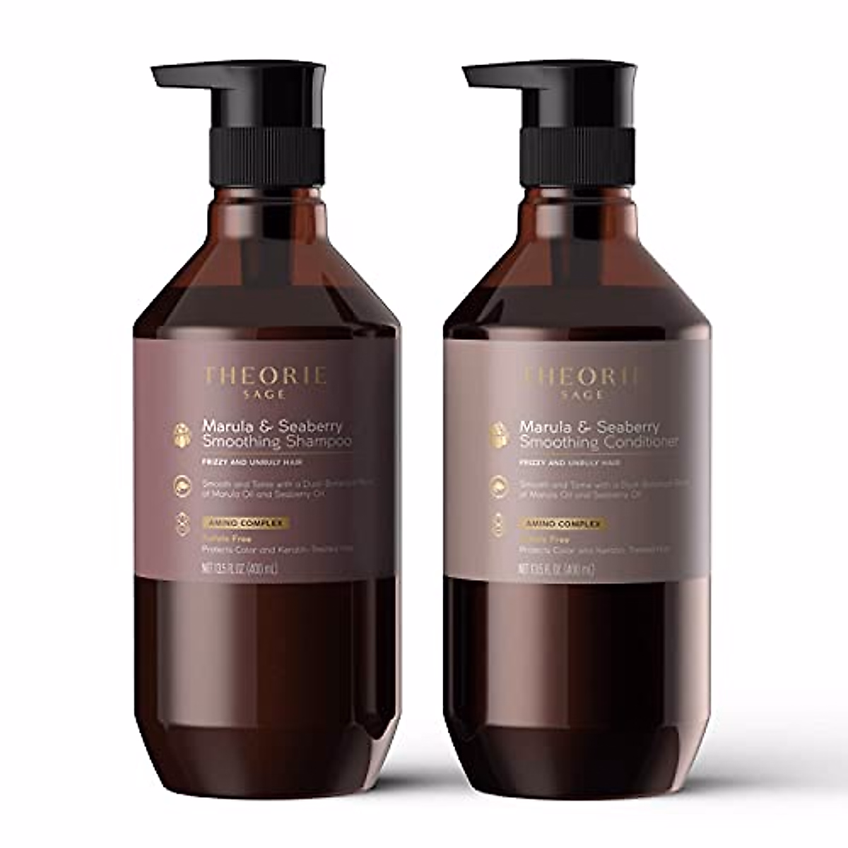 Theorie Marula and Seaberry Smoothing Conditioner - Smooth & Tame - Sulfate Free - Suited for Frizzy & Unruly Hair - Protects Color and Keratin Treated Hair, Pump Bottle 400mL