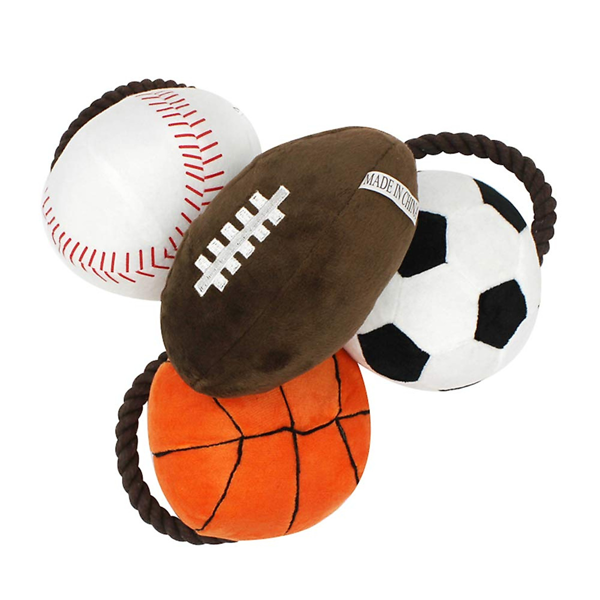 SONGBIRDTH Pet Chew Toy - Pet Dog Cats Puppy Cotton Rope Basketball Football Plush Doll Chew Squeaky Toy for Small and Medium Dog Rugby*