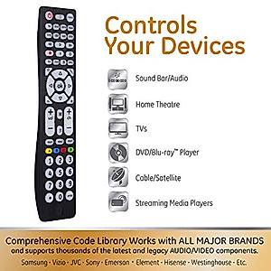 GE Backlit Buttons Universal Remote Control, Samsung TV Remote Control Replacement, Samsung Remote Control for Smart TV, Roku Remote Replacement, Vizio, LG TV, Sony, Apple TV, 8-Device, Black, 37123