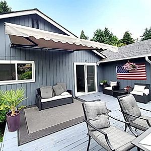 ALEKO Manual Retractable Patio Awning|10' W x 8' L Handle Crank Deck Awning| Black Frame, Polyester Water Resistant Canopy, UV Protection Sun Shade for Yard, Porch, Balcony| Ivory