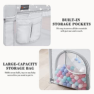 ANGELBLISS Baby Playpen, Large Baby Playard, Play Pens for Babies and Toddlers with Gate, Indoor & Outdoor Play Area for Infants, Kids Safety Play Yard with Star Print (Grey, 50"×50")