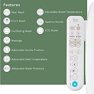 Inus N21 Electric Heated Bidet Toilet Seat Elongated, Warm Water, Smart Heated Water Luxury Bidet Toilet Seat with Kids Mode, Self Cleaning Nozzle, Tankless, Smart Touch Panel & Temperature Control