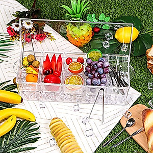 DARCKLE 5 Compartment Condiment Server, Ice Chilled Condiment Containers with Hinged Lid Chilled Caddy with 5 Removable Dishes and 15 Pieces Stainless Steel Serving Tongs Serving Spoons Fruit Forks