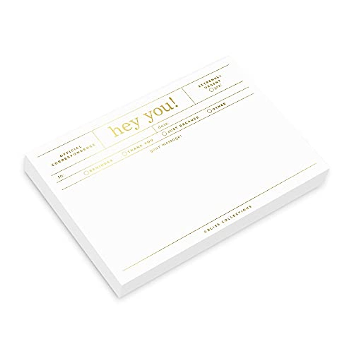 Bliss Collections Desk Notes and Messages, Gold Foil,"Hey You" Notepad to Send Reminders, Thank You Notes, Urgent Correspondence or Just Because, 4"x6" Tear-Off Sheets (50 Sheets)