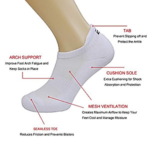 EVERSWE 6 Pairs Ankle Athletic Running Socks Low Cut Sports Tab Socks for Men and Women (White, S)