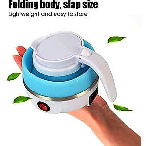 Foldable Portable Electric Kettle with Food Grade Silicone, 9 Mins Fast Water Boiling Tea Pot Coffee Pot for Camping or Travel, Collapsible Kettle with Separable Power Cord 110V US Plug 600ML Blue