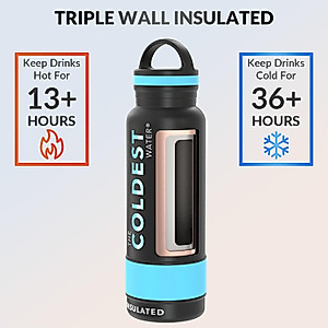 Coldest Insulated Water Bottle with Handle Lid | Leak Proof, Insulated Stainless Steel, Triple Walled, Sport Thermos Bottles, Metal Flask (‎Matte Black, 21 oz)