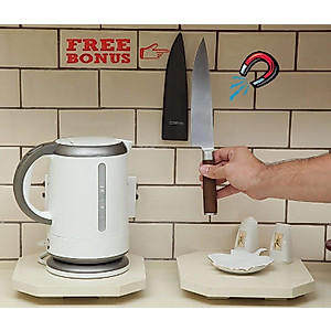 Premium Chef Knife Japanese Style 8 Inch - Multipurpose Balanced Ultra Sharp Professional Carbon Stainless Steel GERMAN Blade Ergonomic Wood Handle Wasabi Knife Set + Magnetic Holder by Amosteel