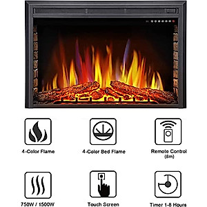 Antarctic star 36" Electric Fireplace Insert, Freestanding & Recessed Electric Stove Heater, LED Adjustable Flame with Burning Fireplace Logs Touch Screen, Remote Control, Timer, 750W-1500W.